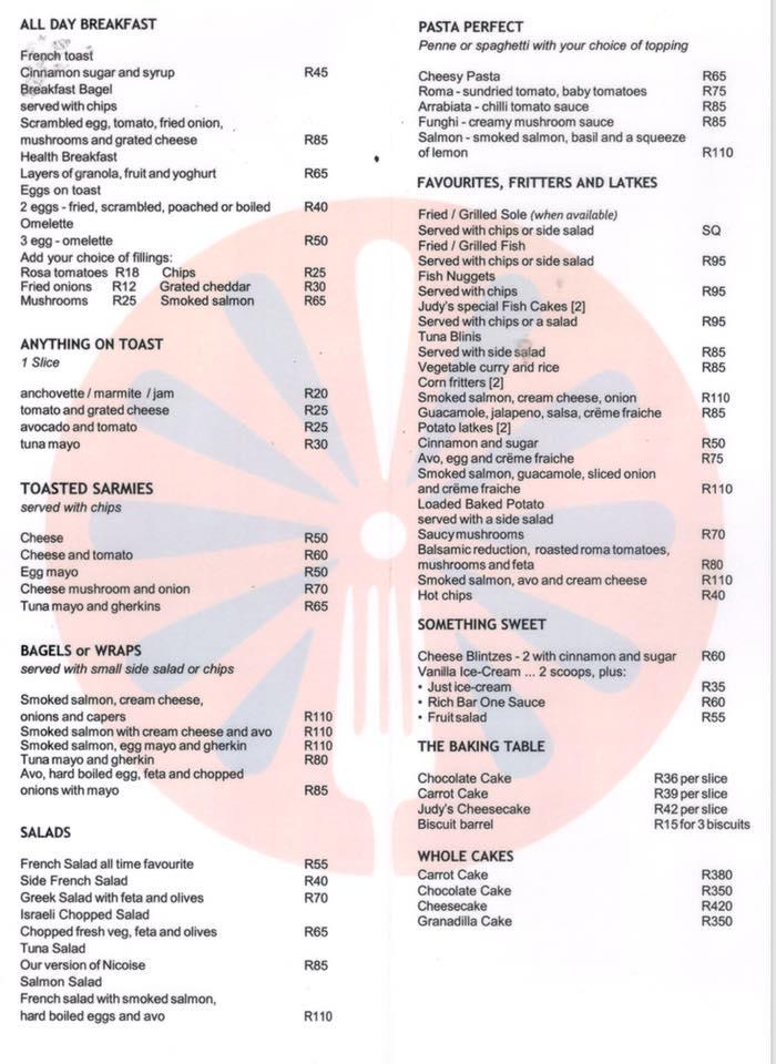 Menu at Circle Café restaurant, Durban
