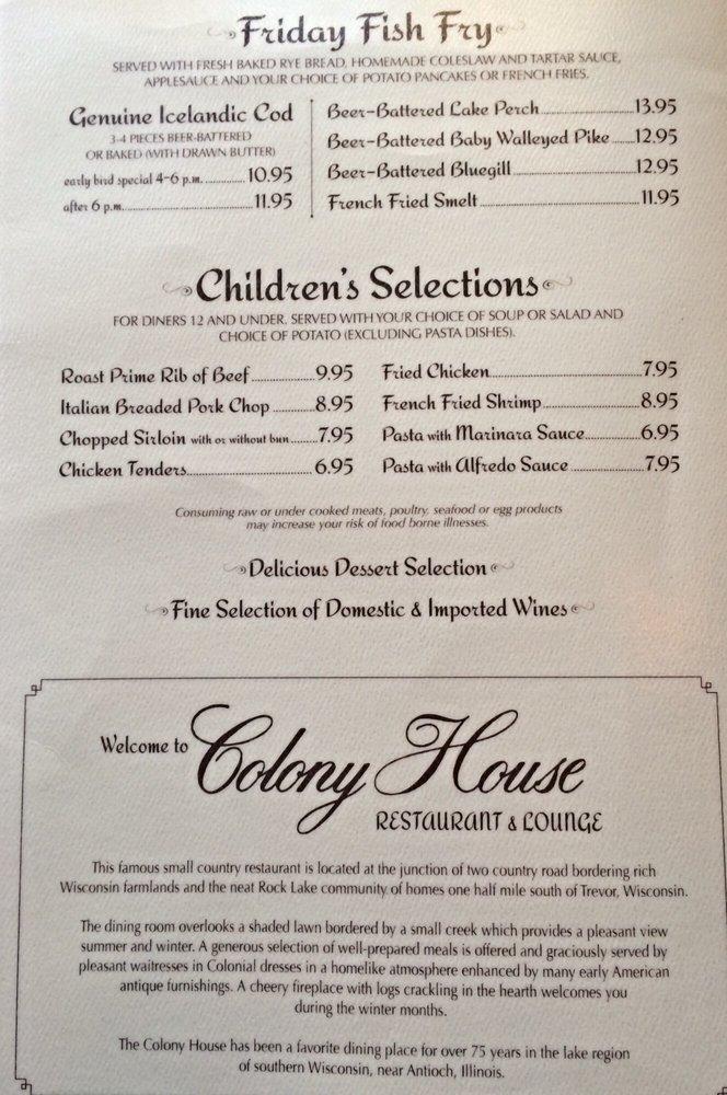 Menu at Colony House Restaurant, Trevor