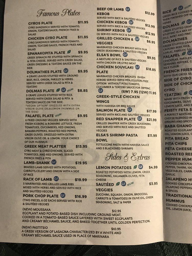 Menu at Elsa's Greek Grill restaurant, Beaumont
