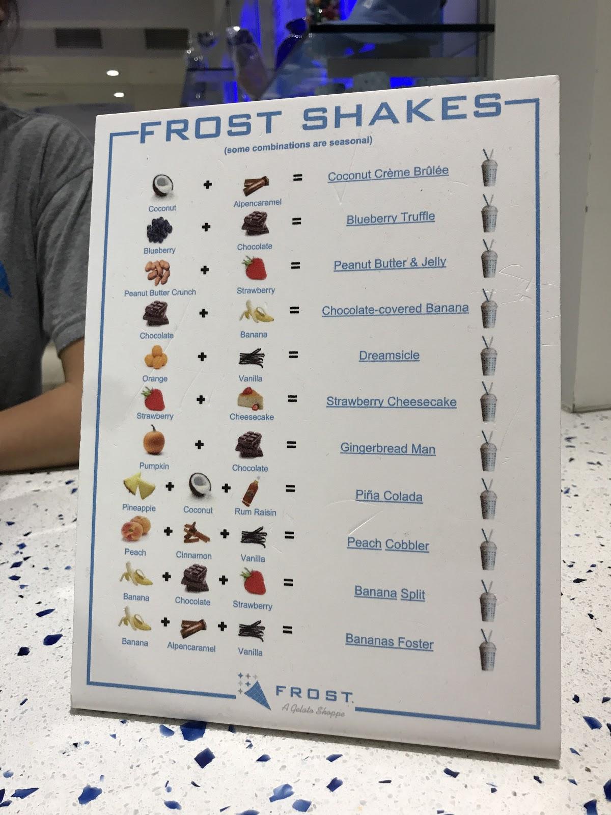 Menu at Frost Gelato at SanTan Village restaurant, Gilbert