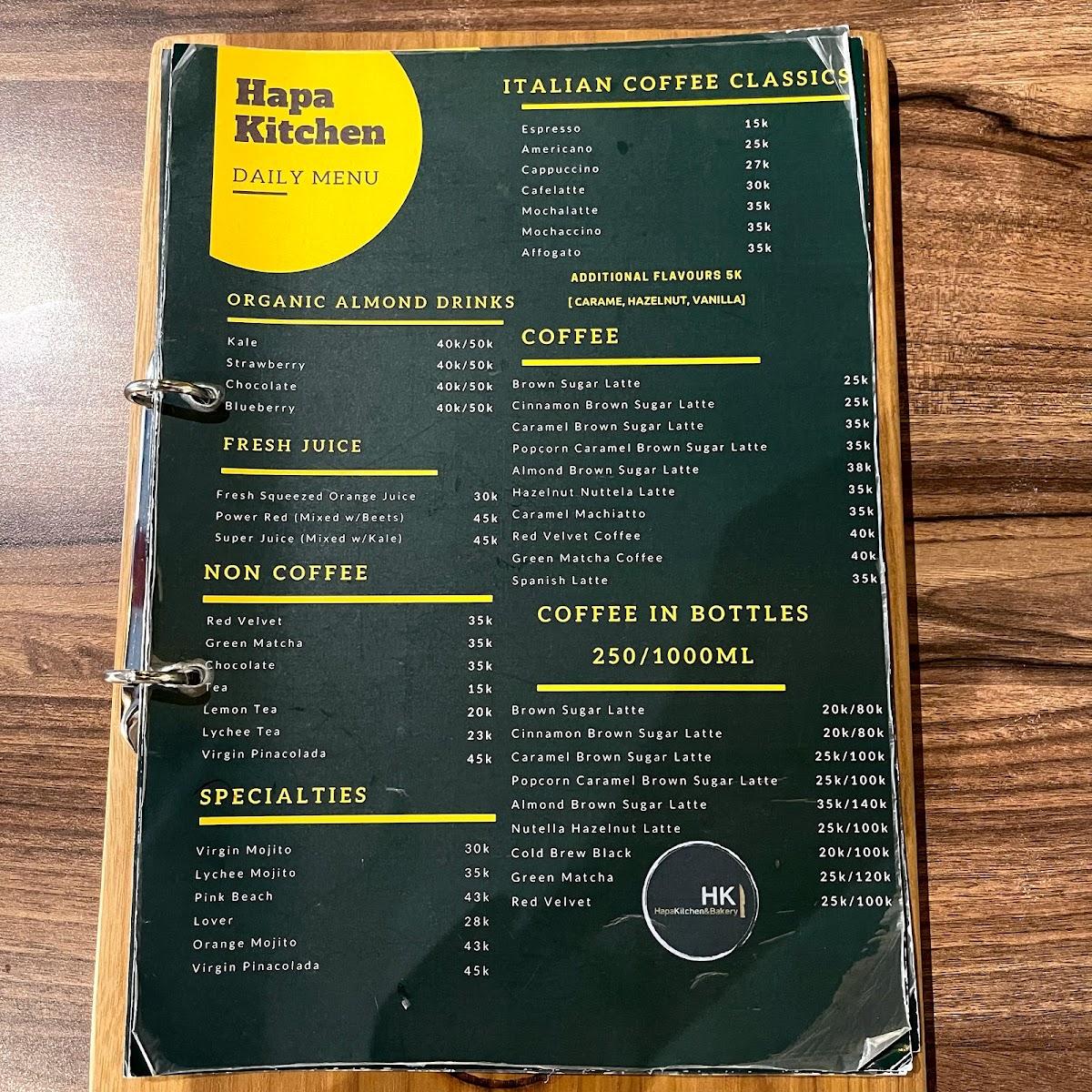Menu at Hapa Kitchen restaurant, Manado