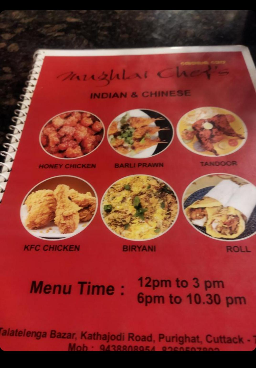 Menu at Mughlai chef's, Cuttack