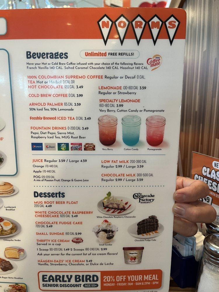 Menu at NORMS Restaurant, Rialto, W Renaissance Pkwy