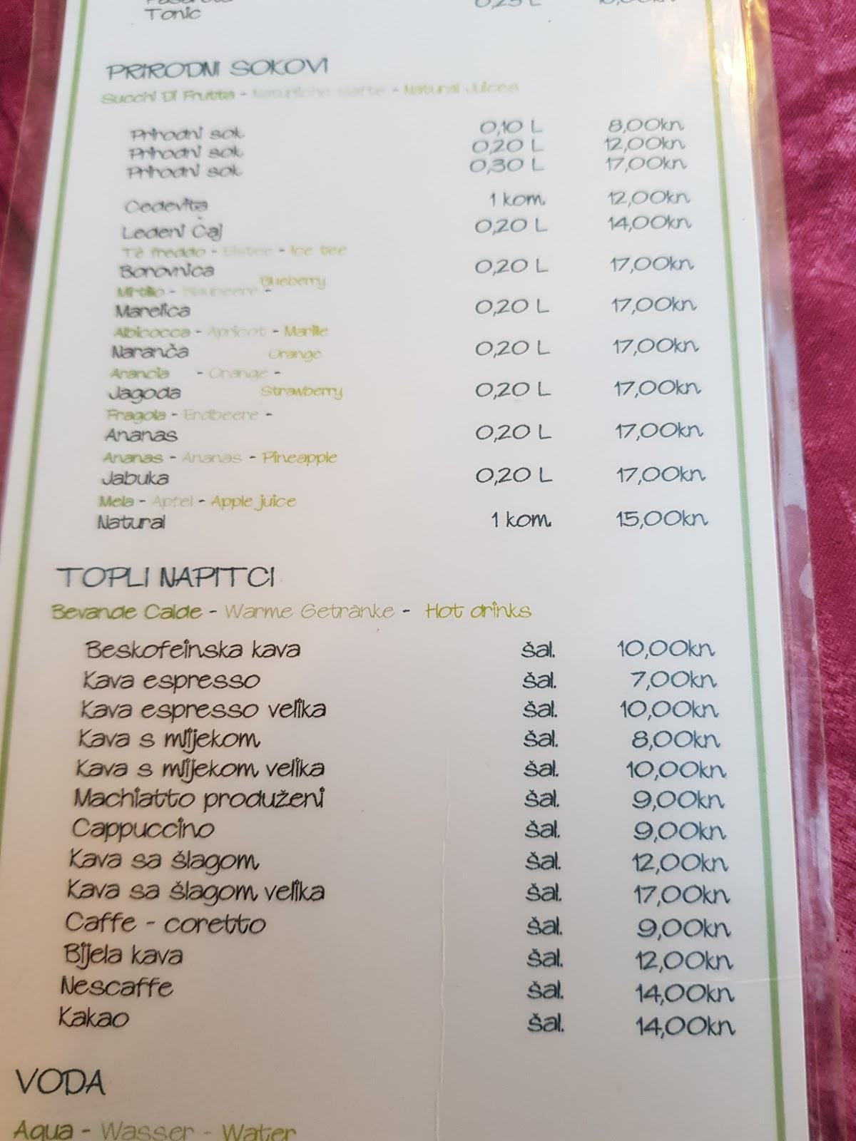 Menu at Pizzeria Toni, Bale
