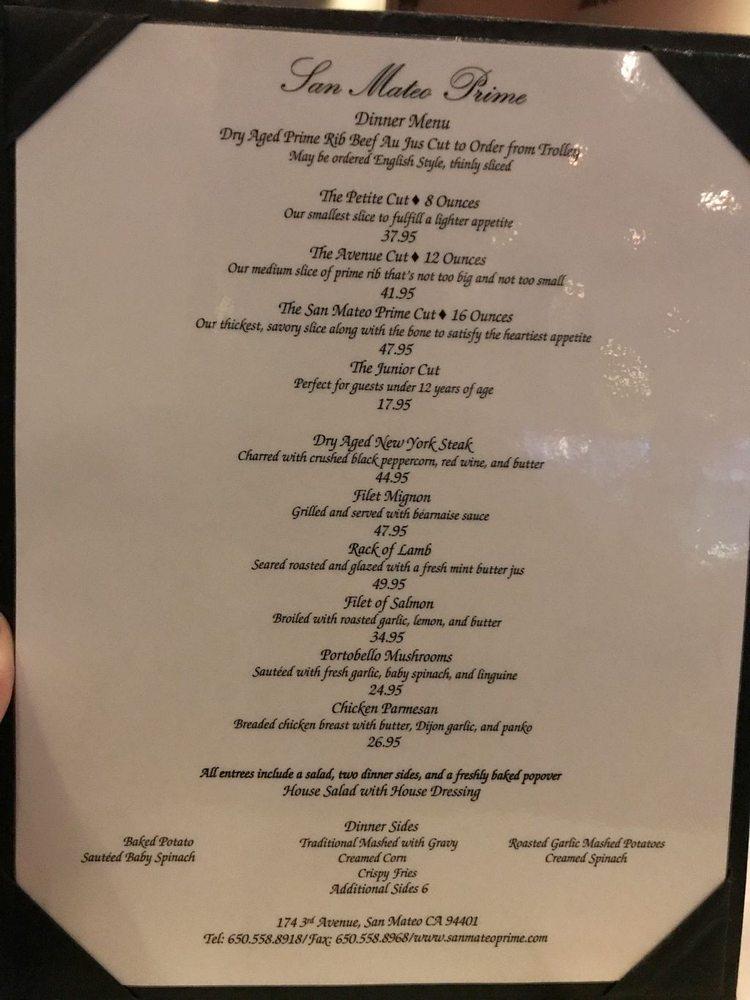 Menu at San Mateo Prime pub & bar, San Mateo
