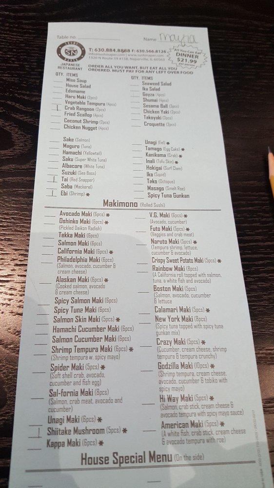 Menu at Sushi Naper restaurant, Naperville, Illinois Rte 59 #158