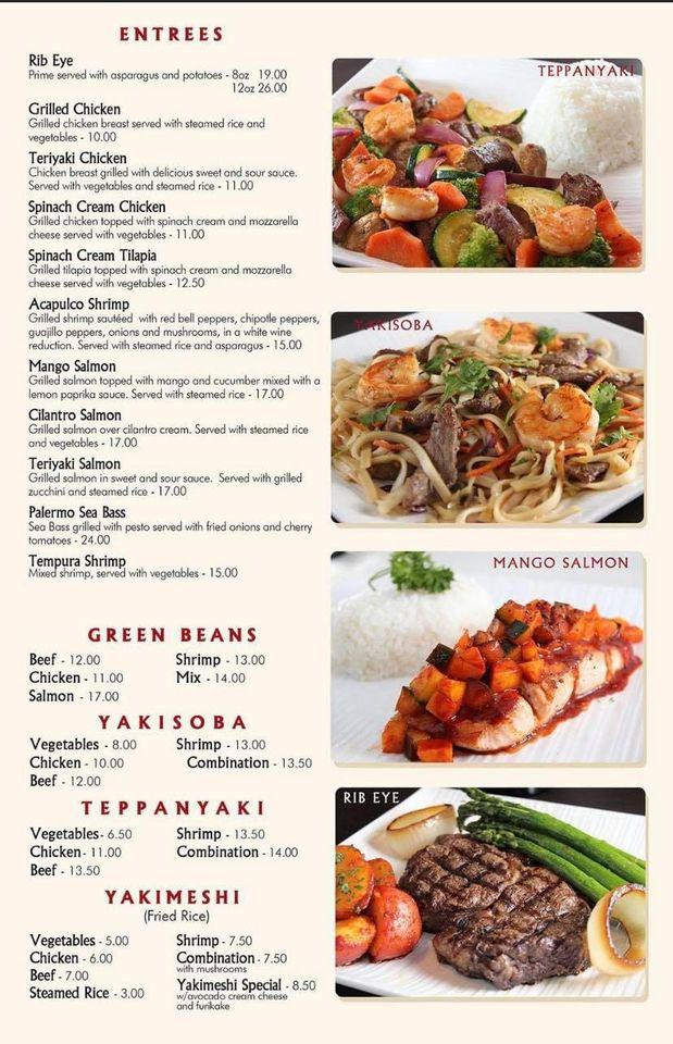 Menu at Tensai restaurant, Laredo
