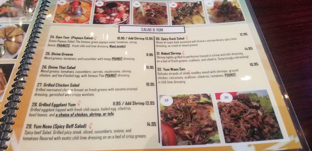 Menu at Thai Divine Bistro restaurant, Monrovia