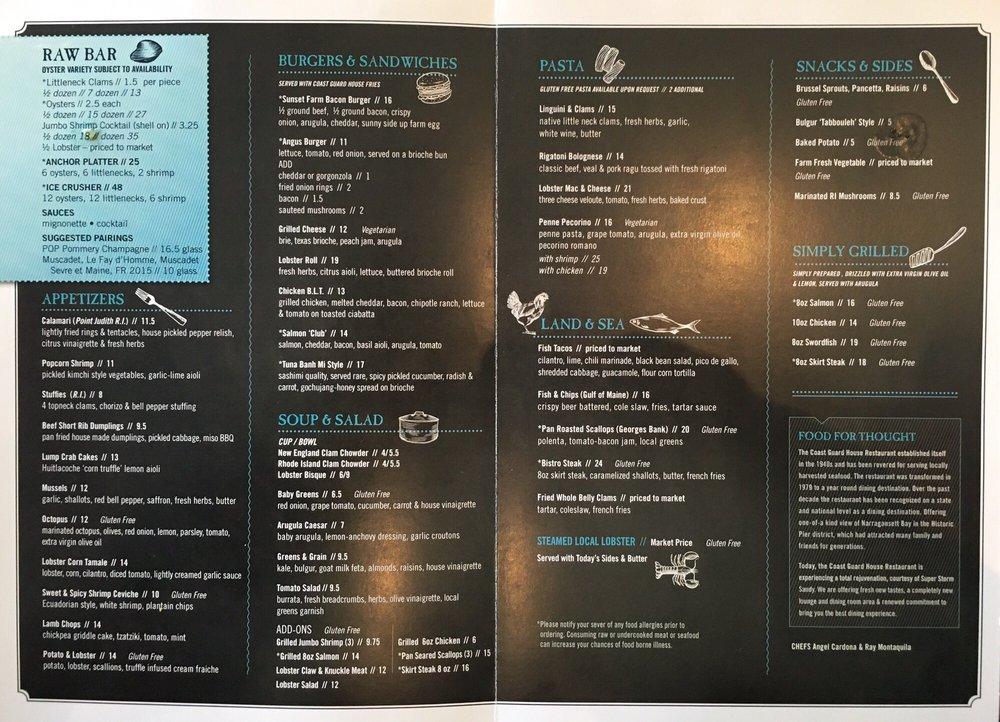 Menu at The Coast Guard House Restaurant, Narragansett