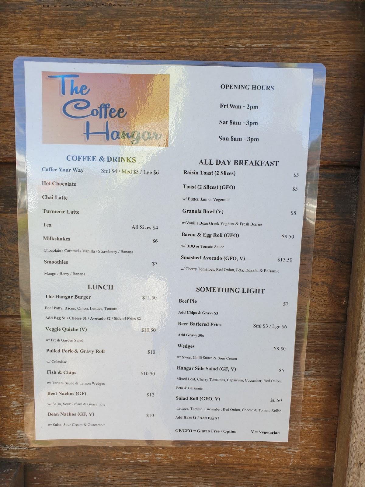 Menu at The Coffee Hangar Cafe, Comboyne