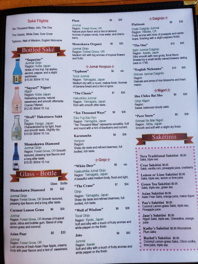 Menu at Tora Sushi Lounge restaurant, Astoria