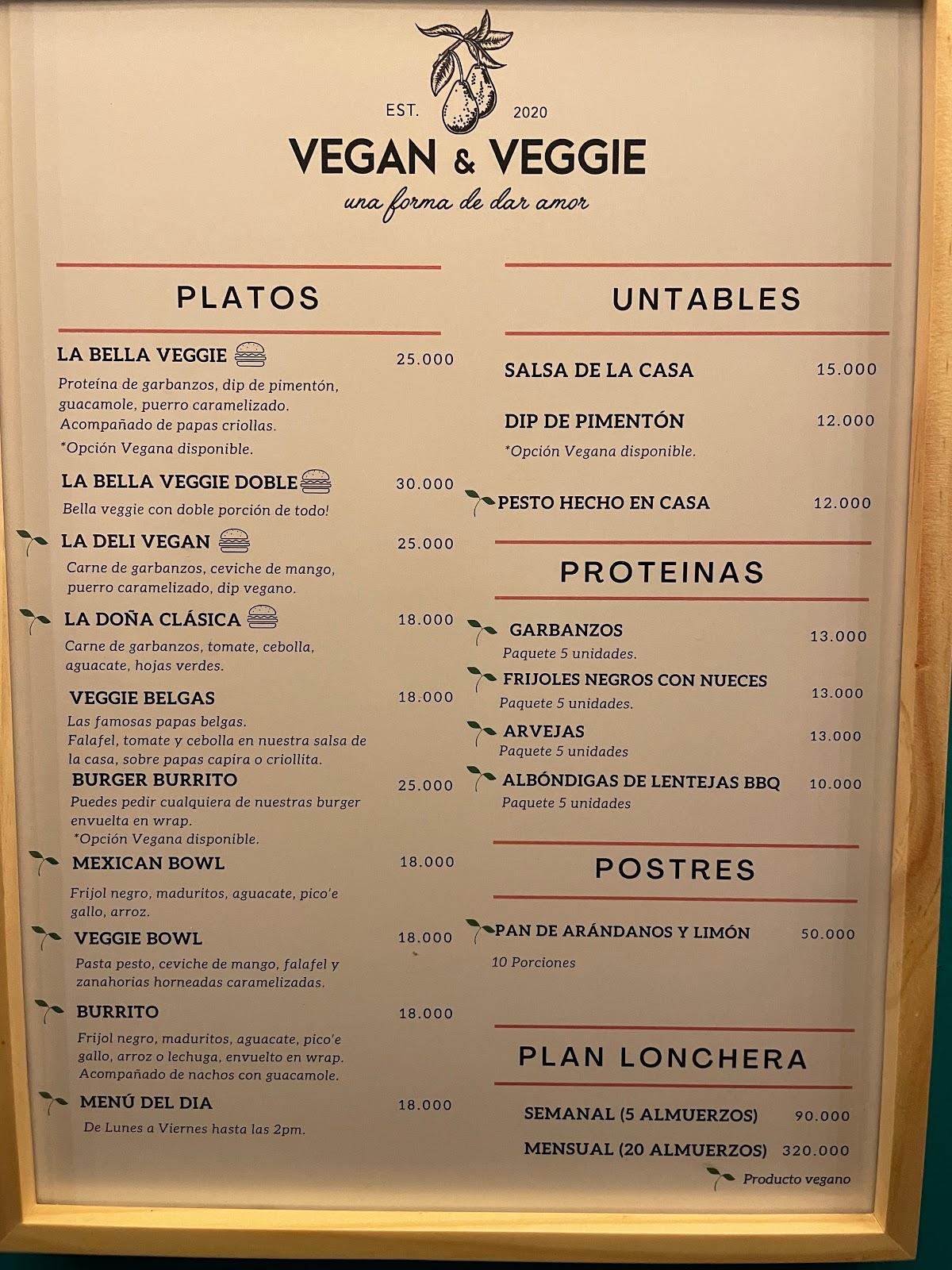 Menu at Vegan & Veggie restaurant, Medellín