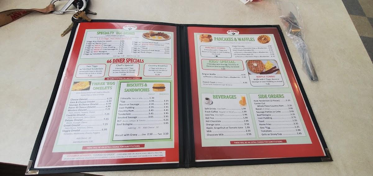 Menu at 66 Diner restaurant, Winston-Salem