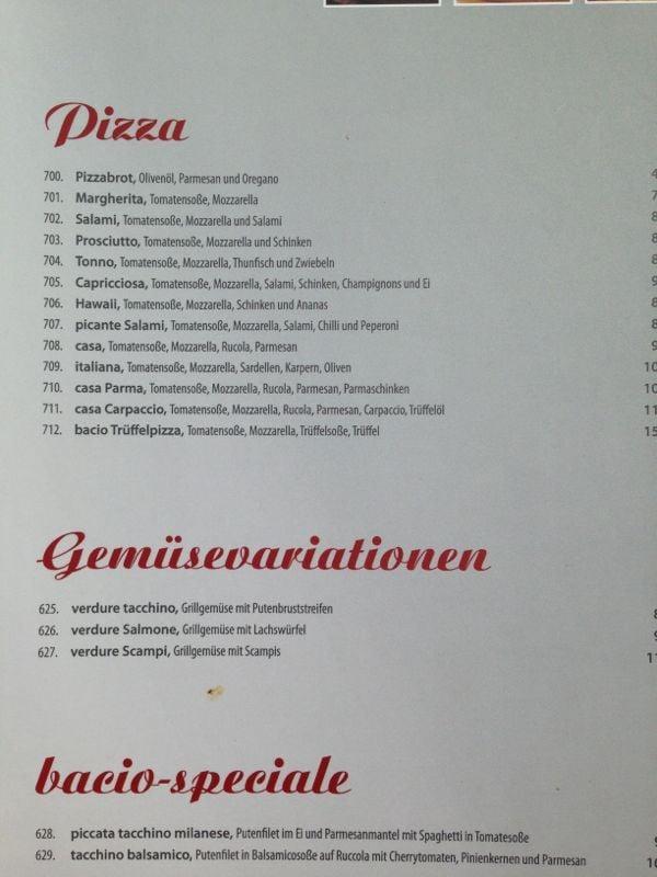 Menu at Bacio Eiscafé, Brunswick