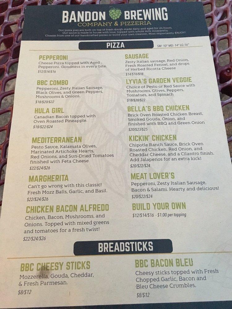 Menu at Bandon Brewing Company pizzeria, Bandon