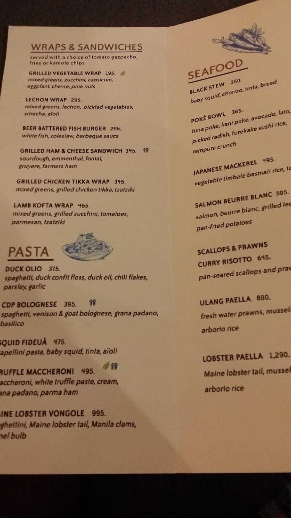 Menu at CDP Global Table restaurant, Makati