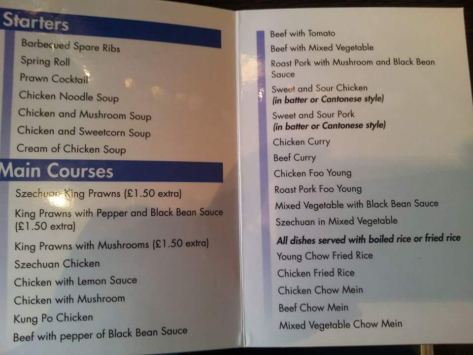 Menu at Golden Summit restaurant, Dunoon