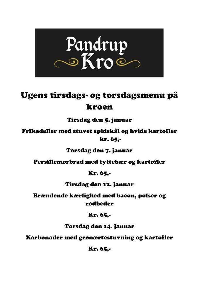 Menu at Pandrup Kro restaurant, Pandrup
