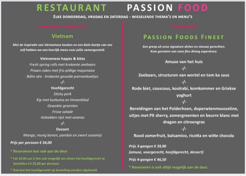 Menu at Passion Food, Leiden