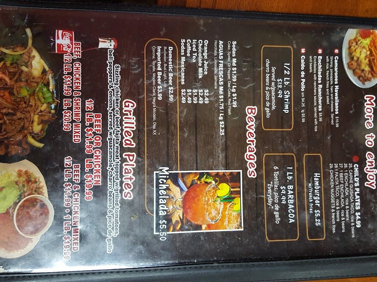 Menu at Taqueria El Sazon Tapatio restaurant, New Braunfels