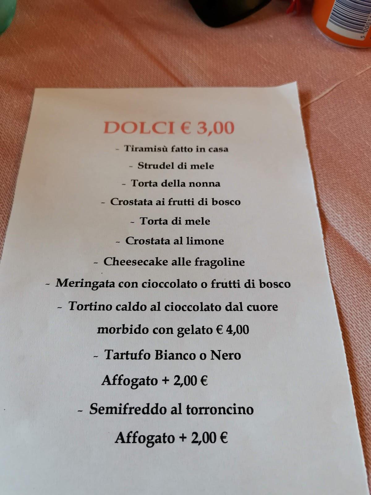 Menu at Trattoria Pizzolato Egidio restaurant, Falzé
