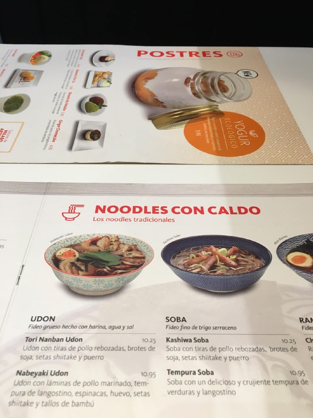 Menu at Udon restaurant, Zaragoza, C. Marceliano Isábal
