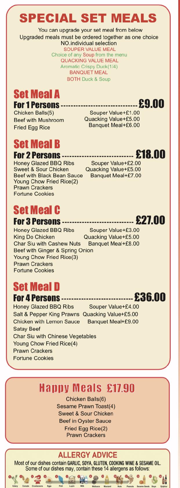 Menu at Yan's Express fast food, York