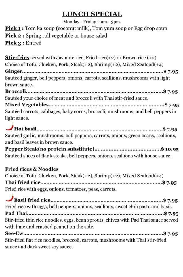 Menu at Aroy Thai restaurant, Mobile