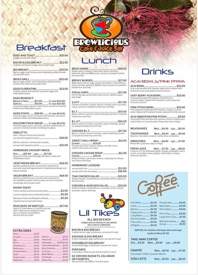 Menu at Brewlicious cafe, Upper Coomera