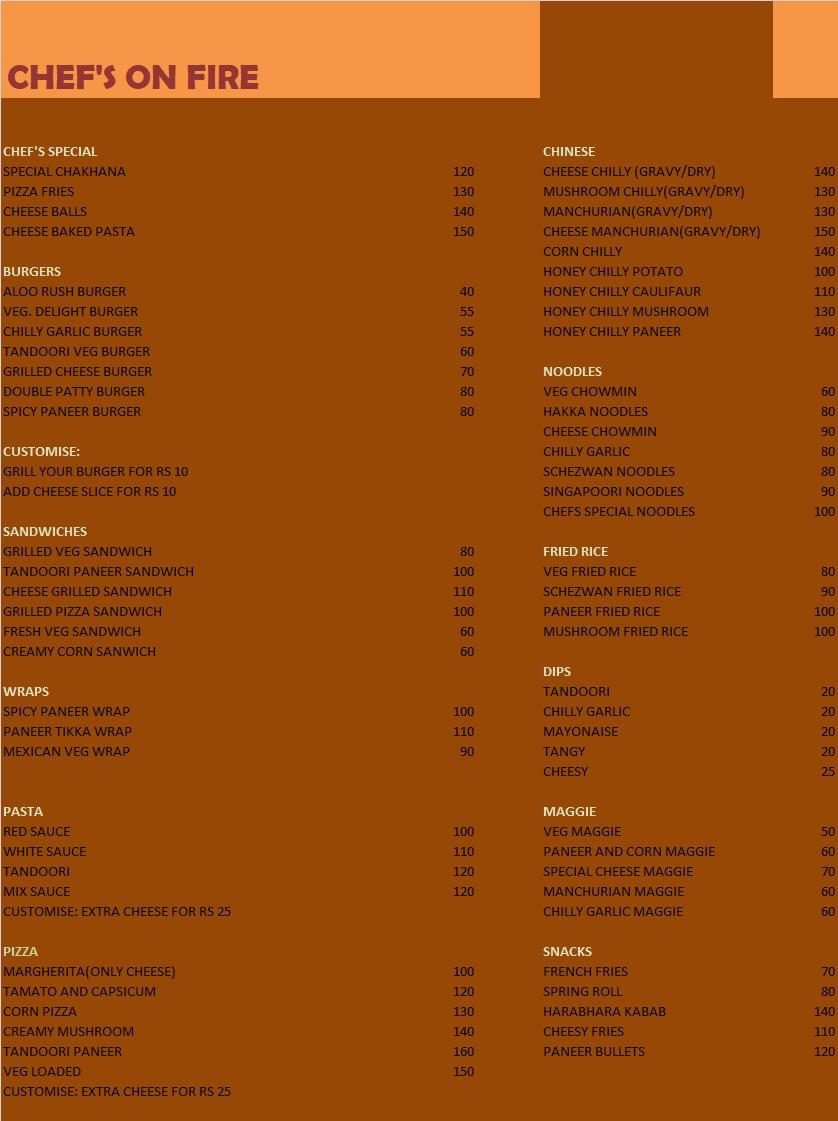 Menu at CHEF'S ON FIRE, Jagadhri