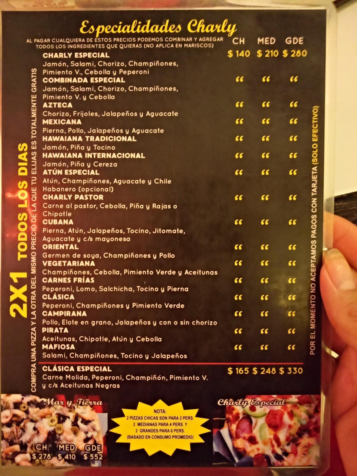 Carta del restaurante Charly pizza, Ixtapaluca, Av. Cuauhtémoc 52