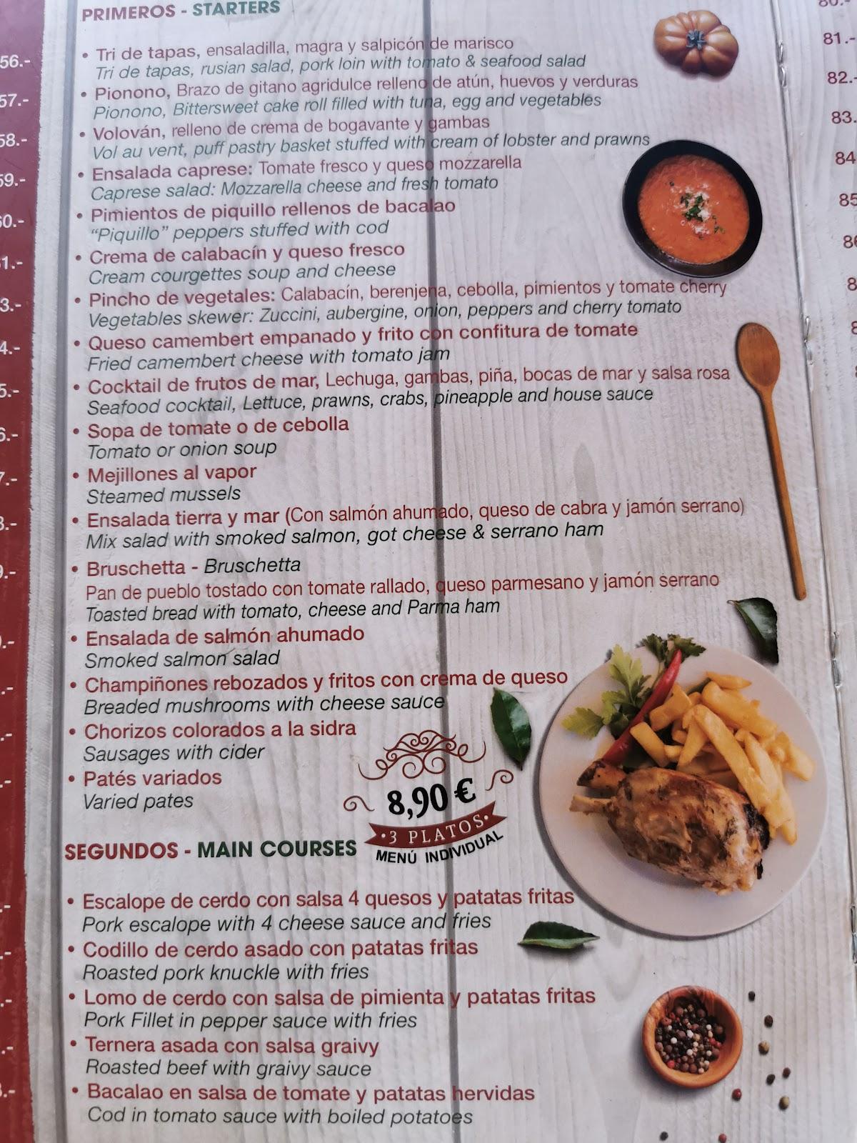 Carta del restaurante Alingui Castillo, San Miguel del Salinas