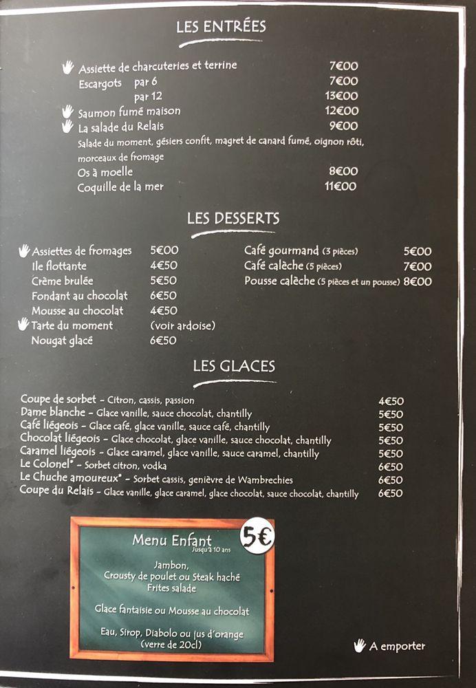 Menu at Le Relais de Beaulieu restaurant, Wattrelos