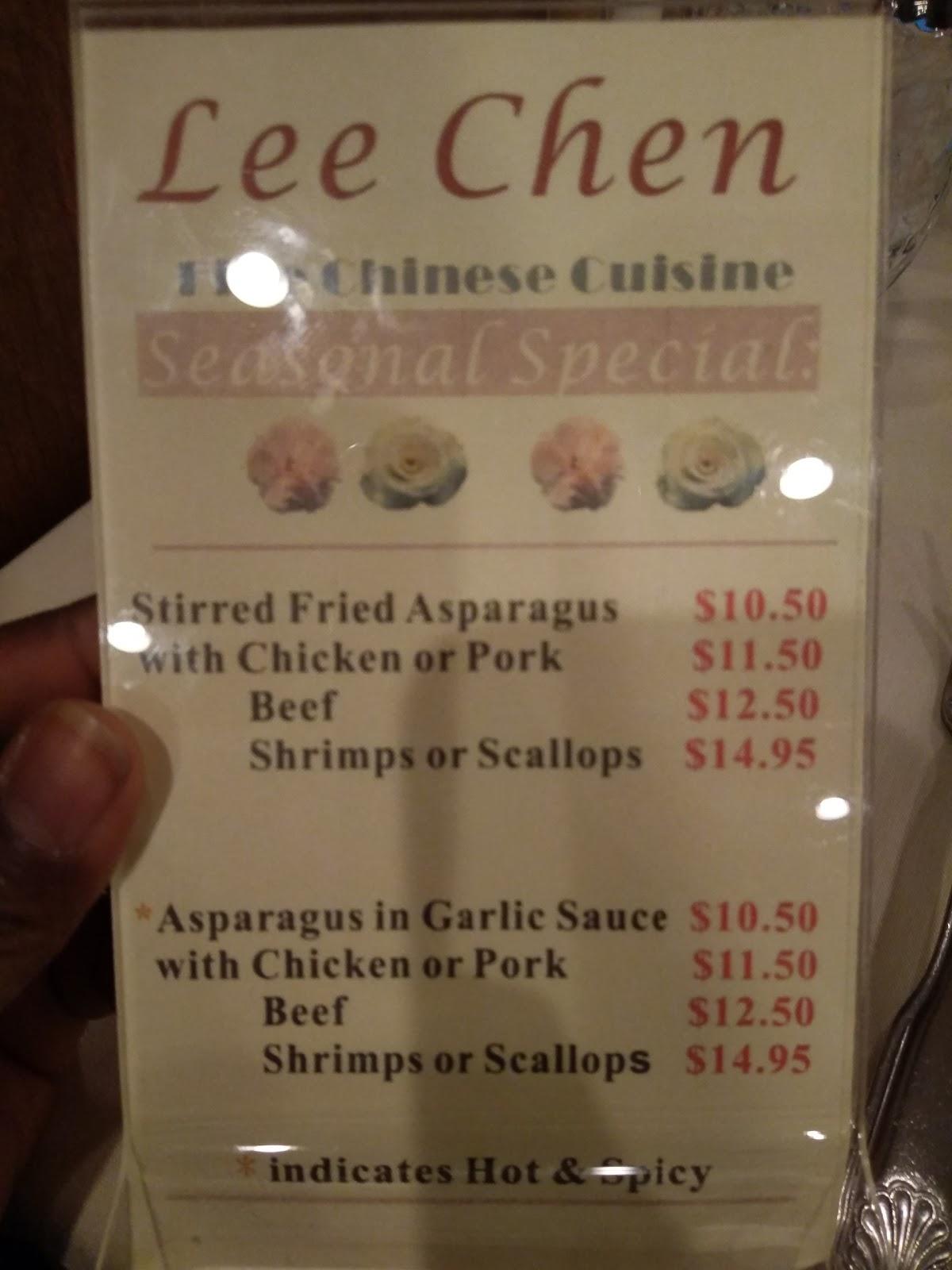 Menu at Lee Chen Chinese Cuisine restaurant, Lawrence