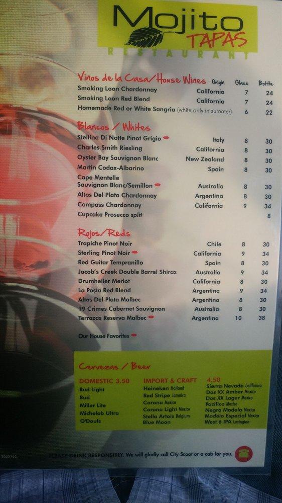 Menu at Mojito Tapas Restaurant, Louisville