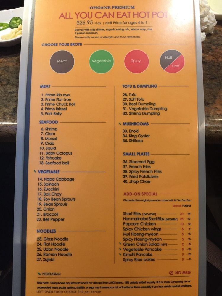 Menu at Ohgane Korean BBQ Concord, Concord