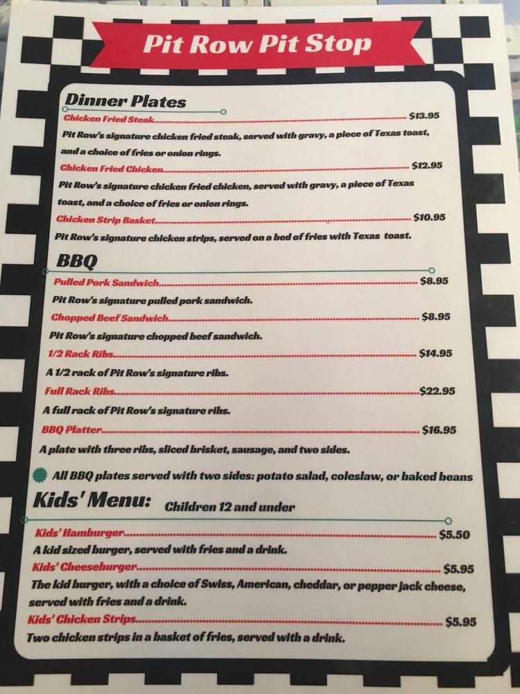 Menu at Pit Row Pit Stop BBQ, Livingston