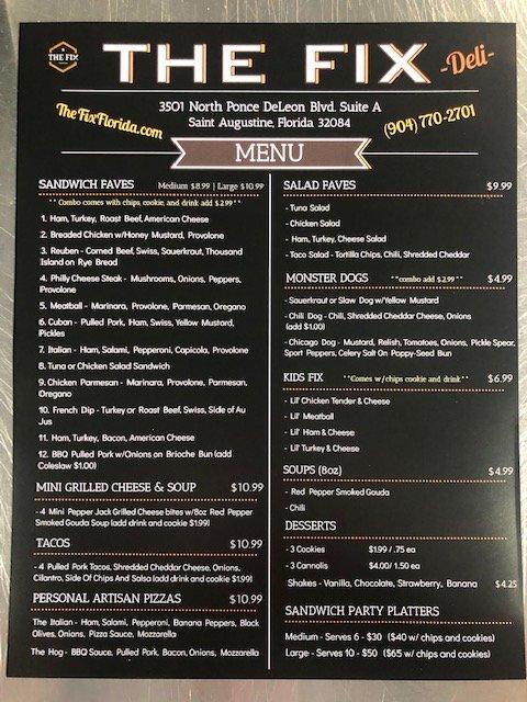 Menu at A Full Belly Deli restaurant, St. Augustine