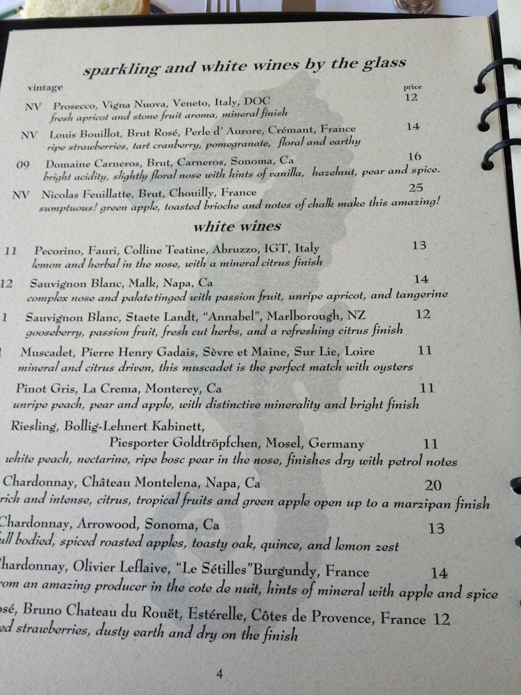 Menu at The Marine Room restaurant, San Diego, Spindrift Dr