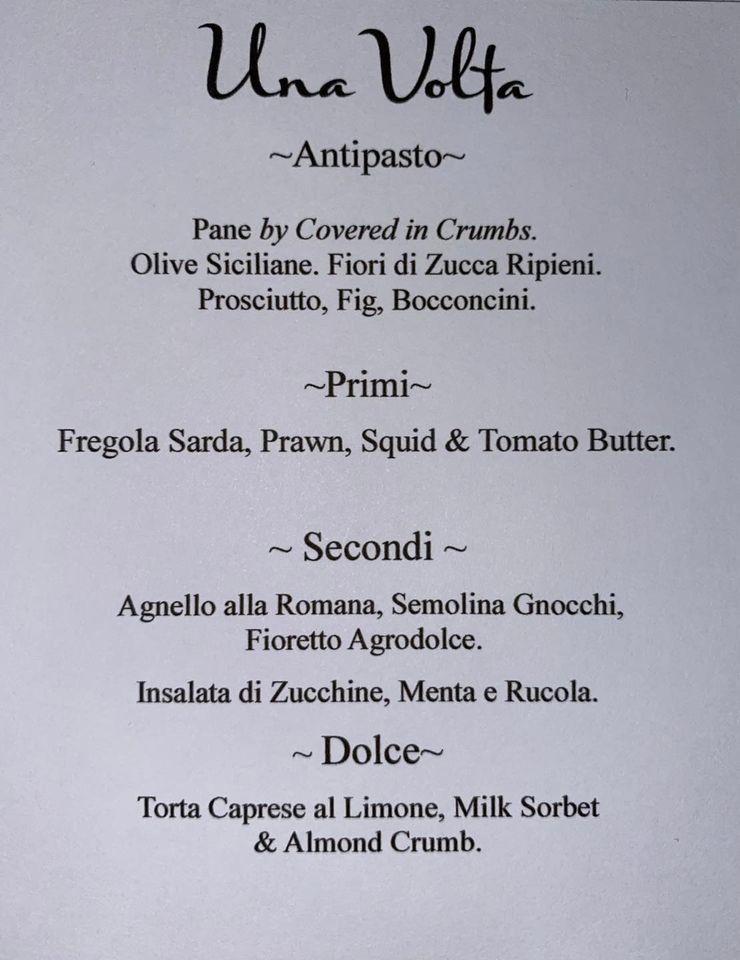 Menu at Una Volta restaurant, Newcastle