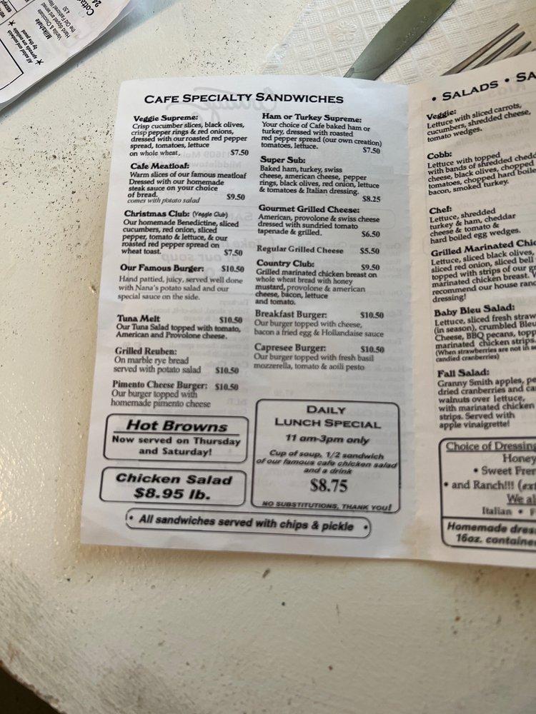 Menu at Cottage Cafe, Louisville