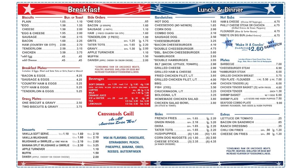 Menu at Crossroads Grill fast food, Siler City, 324 E 11th St