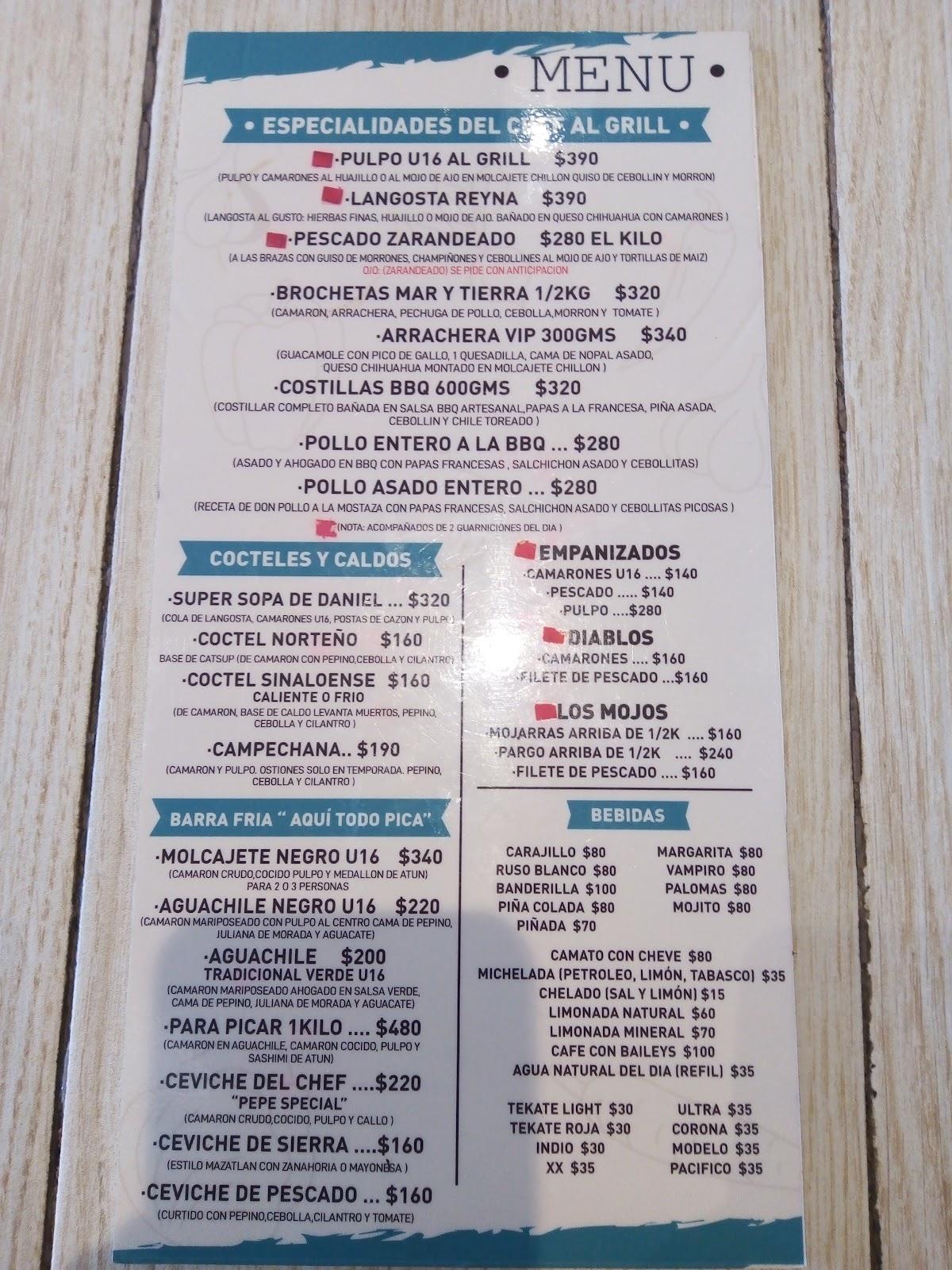 Menu at El Muelle restaurant, Saltillo, BL