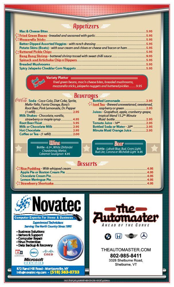 Menu at Gus' Red Hots restaurant, Plattsburgh