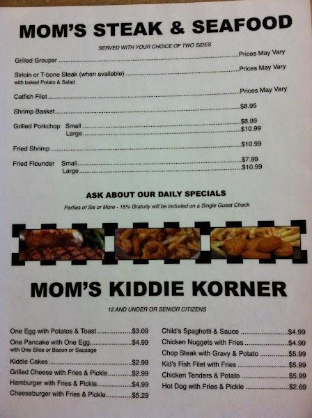 Menu at Mom's Family Restaurant, Enterprise