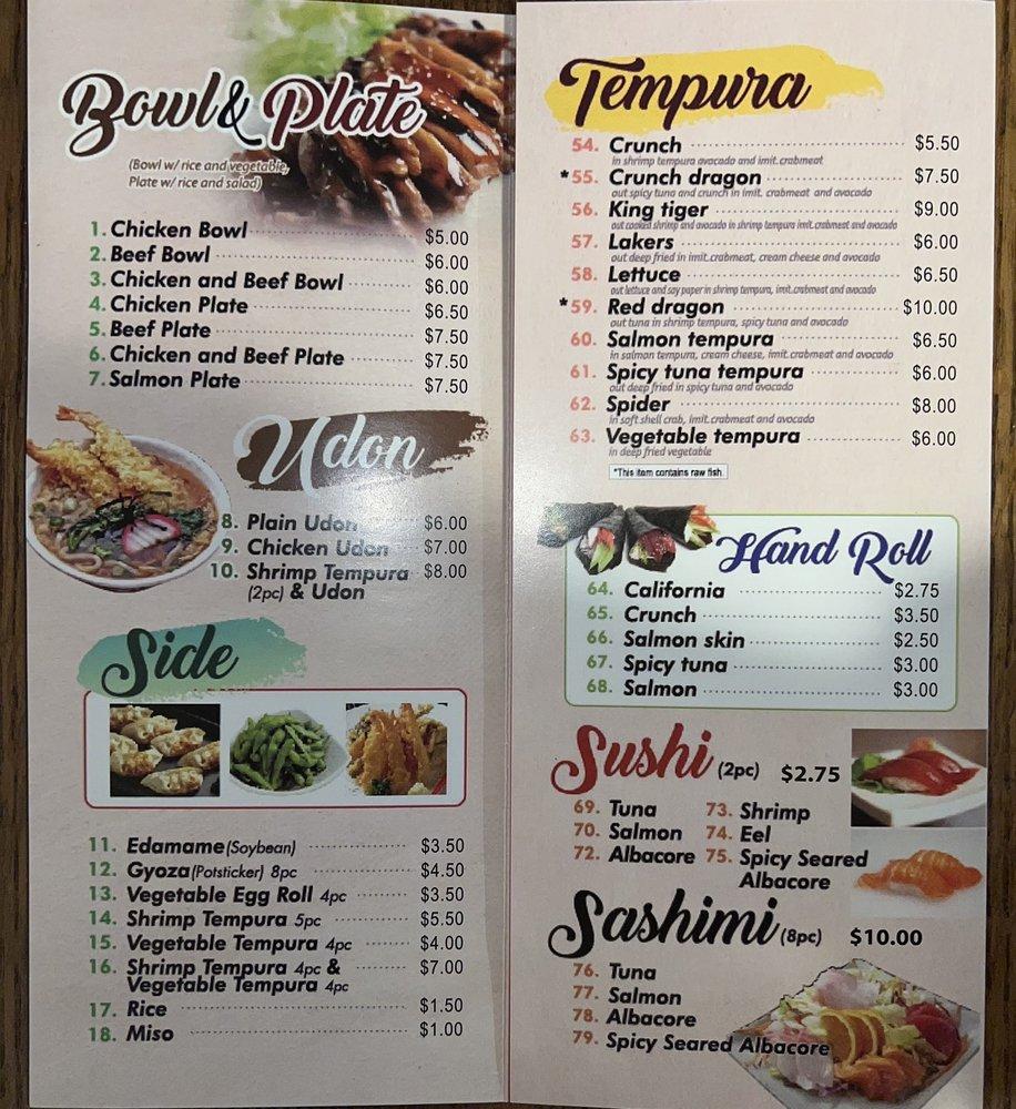 Menu at Roll & Grill restaurant, Fullerton
