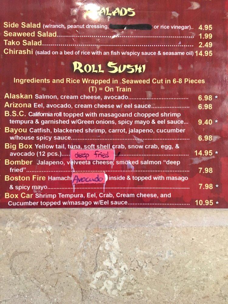 Menu at Sushi Train restaurant, Tulsa, East 51st Street South