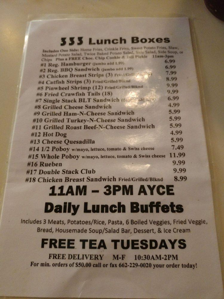 Menu at 333 Restaurant, Grenada, 515 Scenic Loop Rd