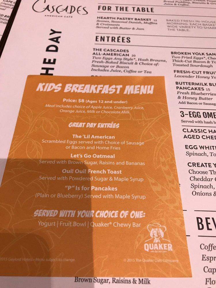 Menu at Cascades American Cafe, Nashville