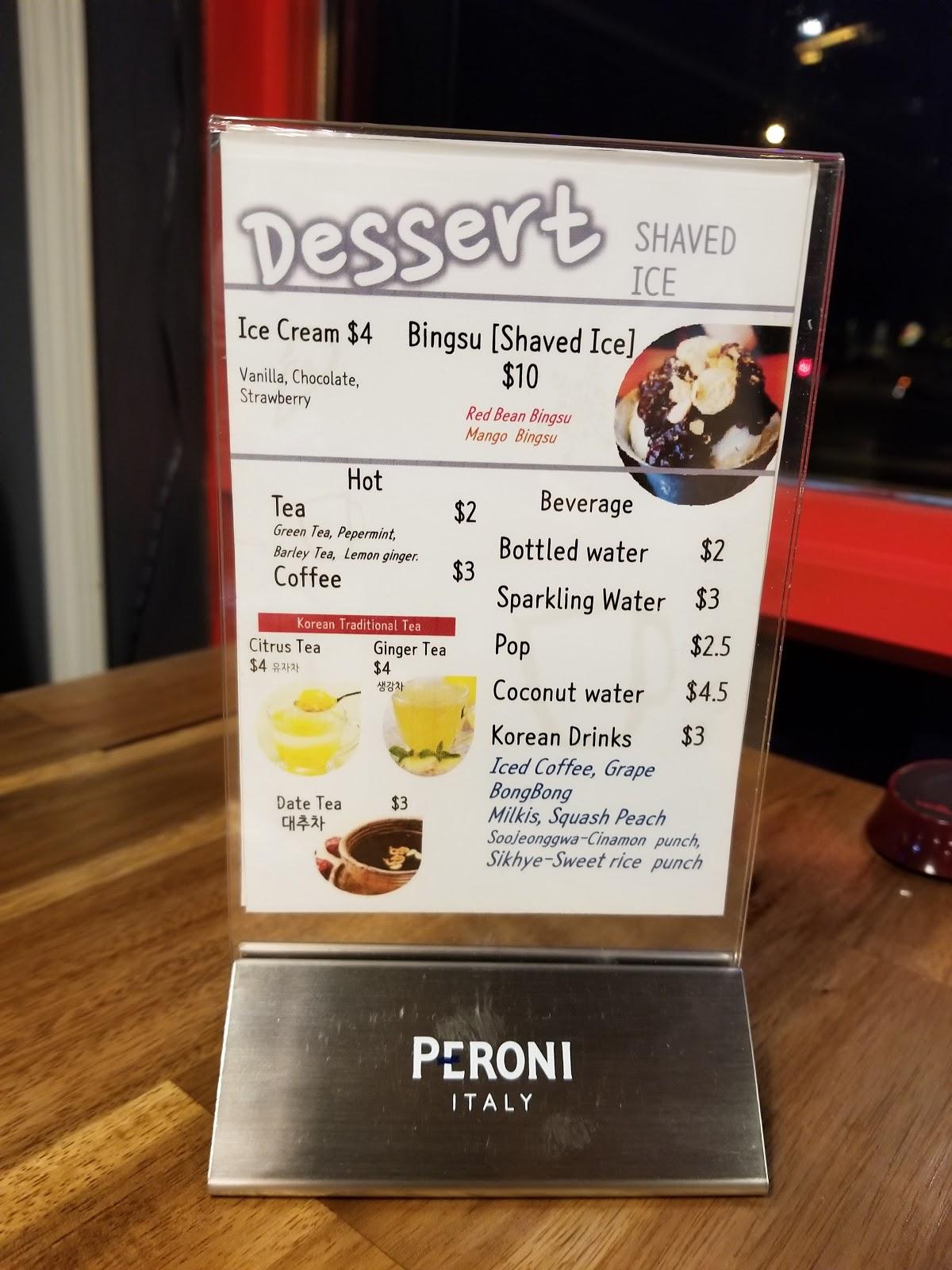 Carta del restaurante Hansik Korean Cuisine, Edmonton